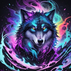 Vibrant Abstract Centered Wolf Art Print With Colorful Gradients ...