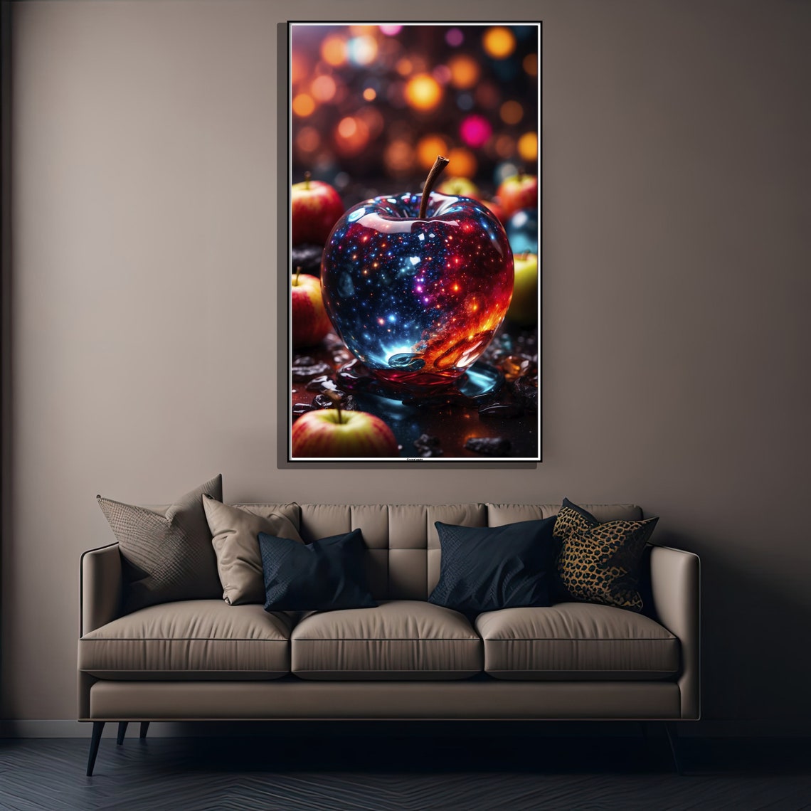 Space Stars and Galaxies Inside a Crystal Apple, Shallow Depth of Field ...