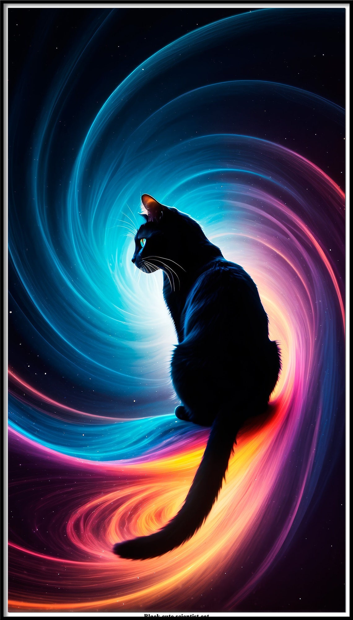Black Cute Scientist Cat Distorted by Universe, Colorful Rainbows ...