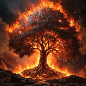 Moses and the Burning Bush Bible Art | Spiritual Illustration | Flaming ...