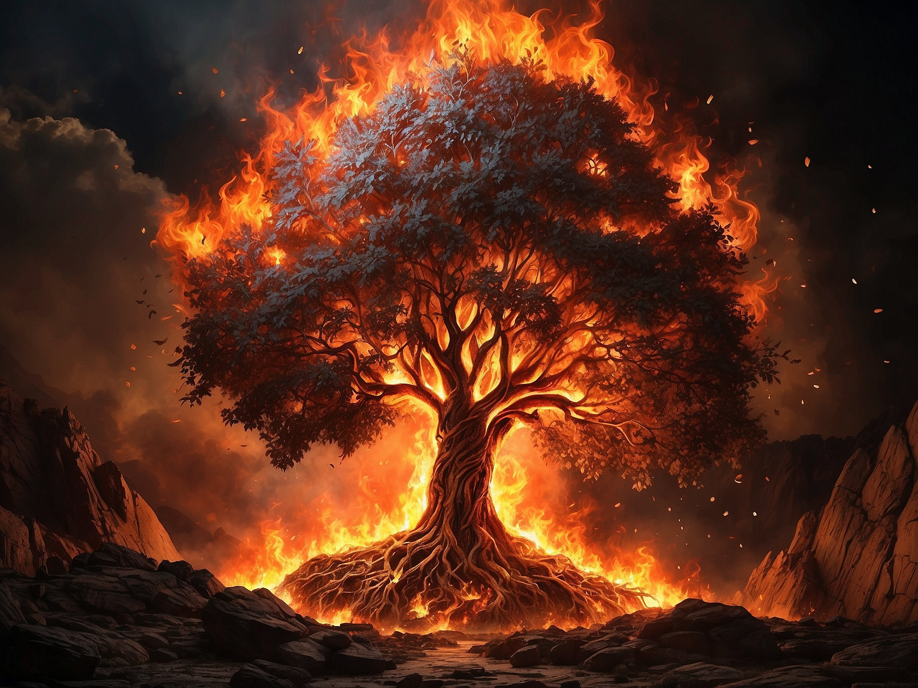 Moses and the Burning Bush Bible Art | Spiritual Illustration | Flaming ...