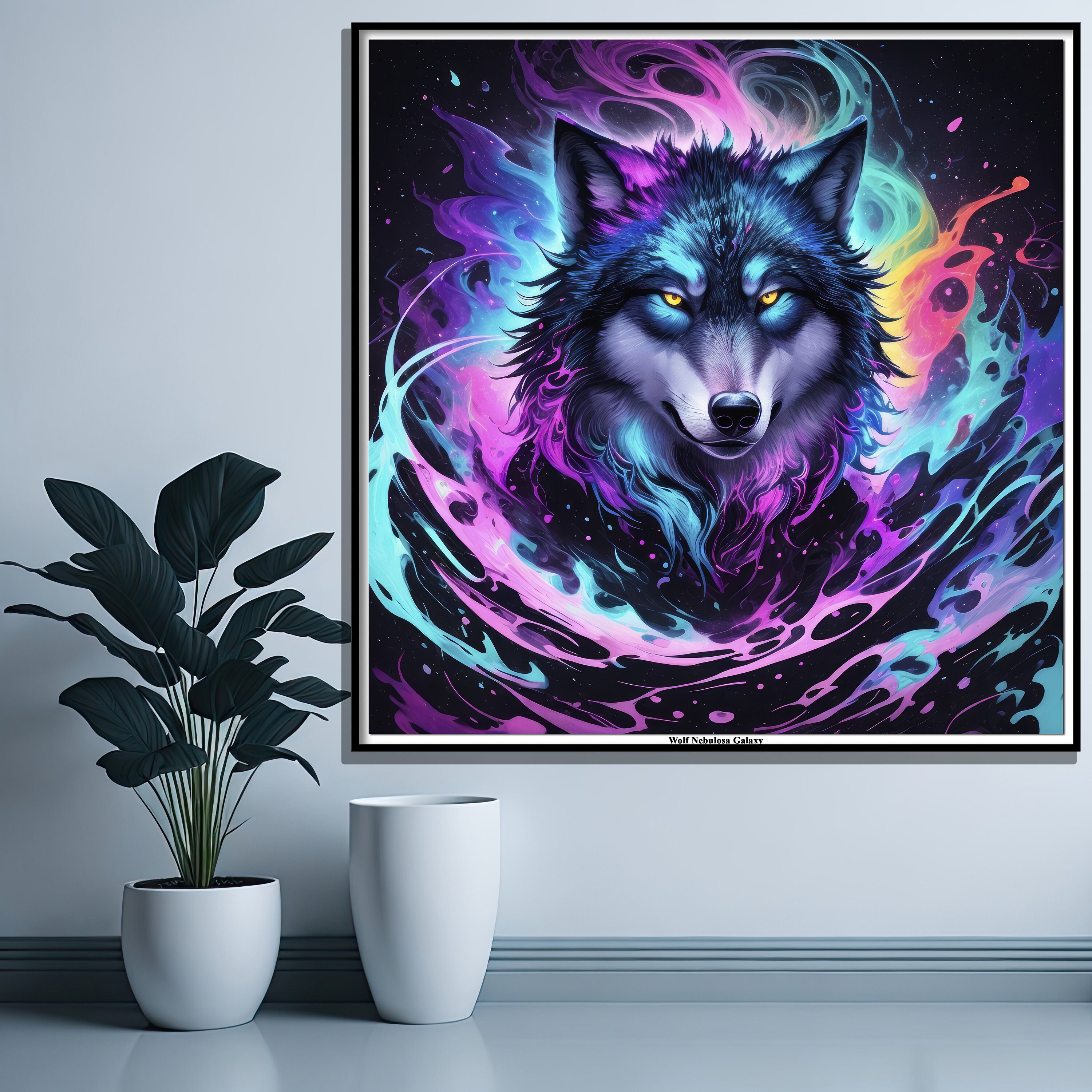 Vibrant Abstract Centered Wolf Art Print With Colorful Gradients ...