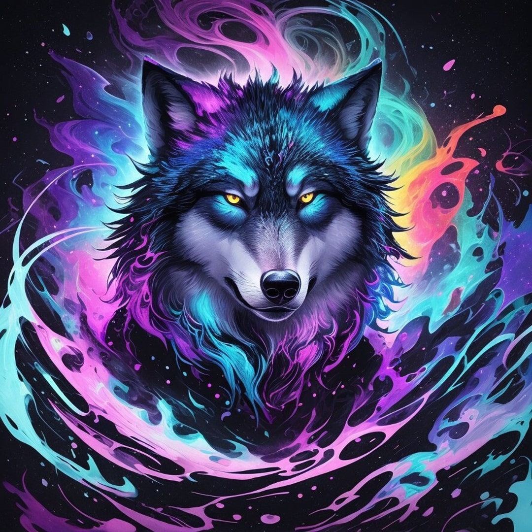 Vibrant Abstract Centered Wolf Art Print With Colorful Gradients ...