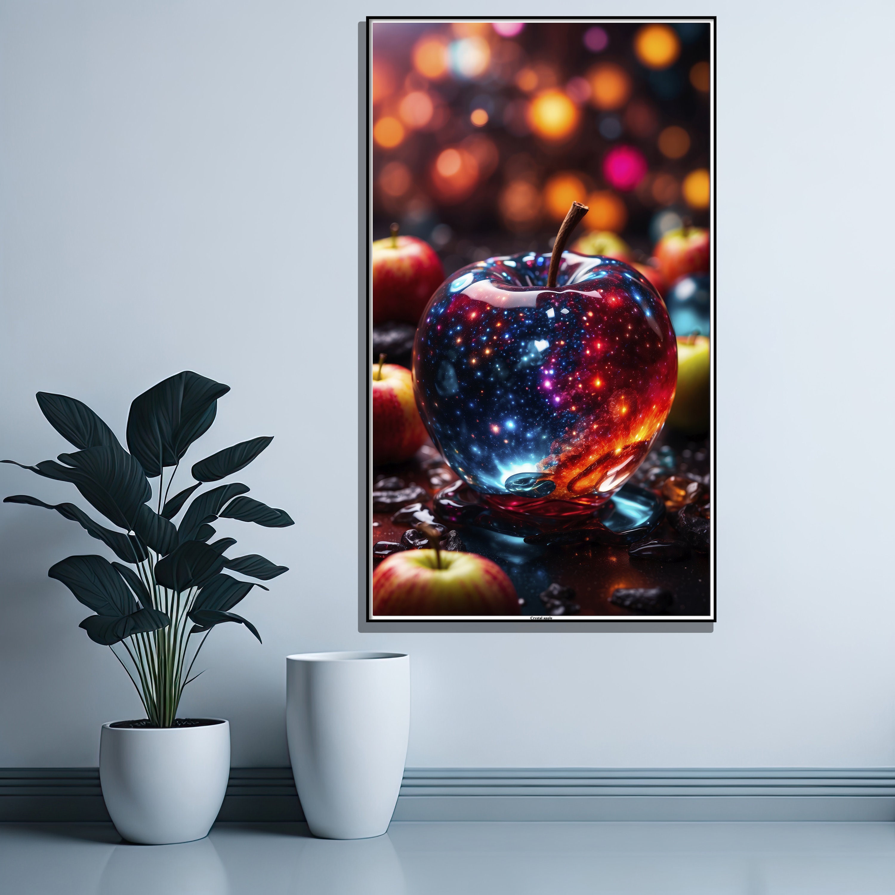 Space Stars and Galaxies Inside a Crystal Apple, Shallow Depth of Field ...