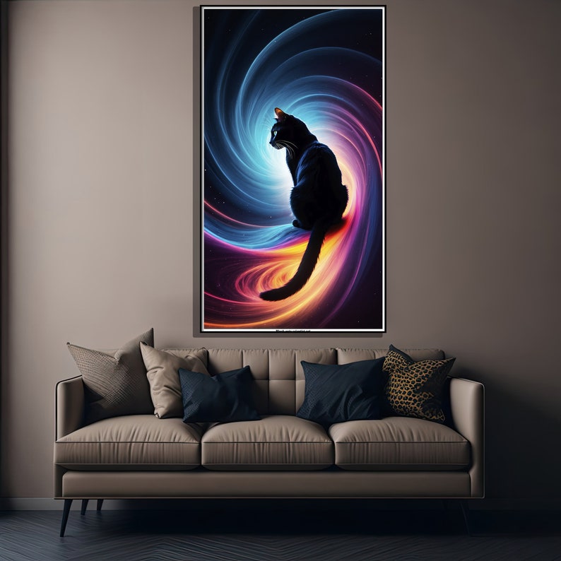 Black Cute Scientist Cat Distorted by Universe, Colorful Rainbows ...