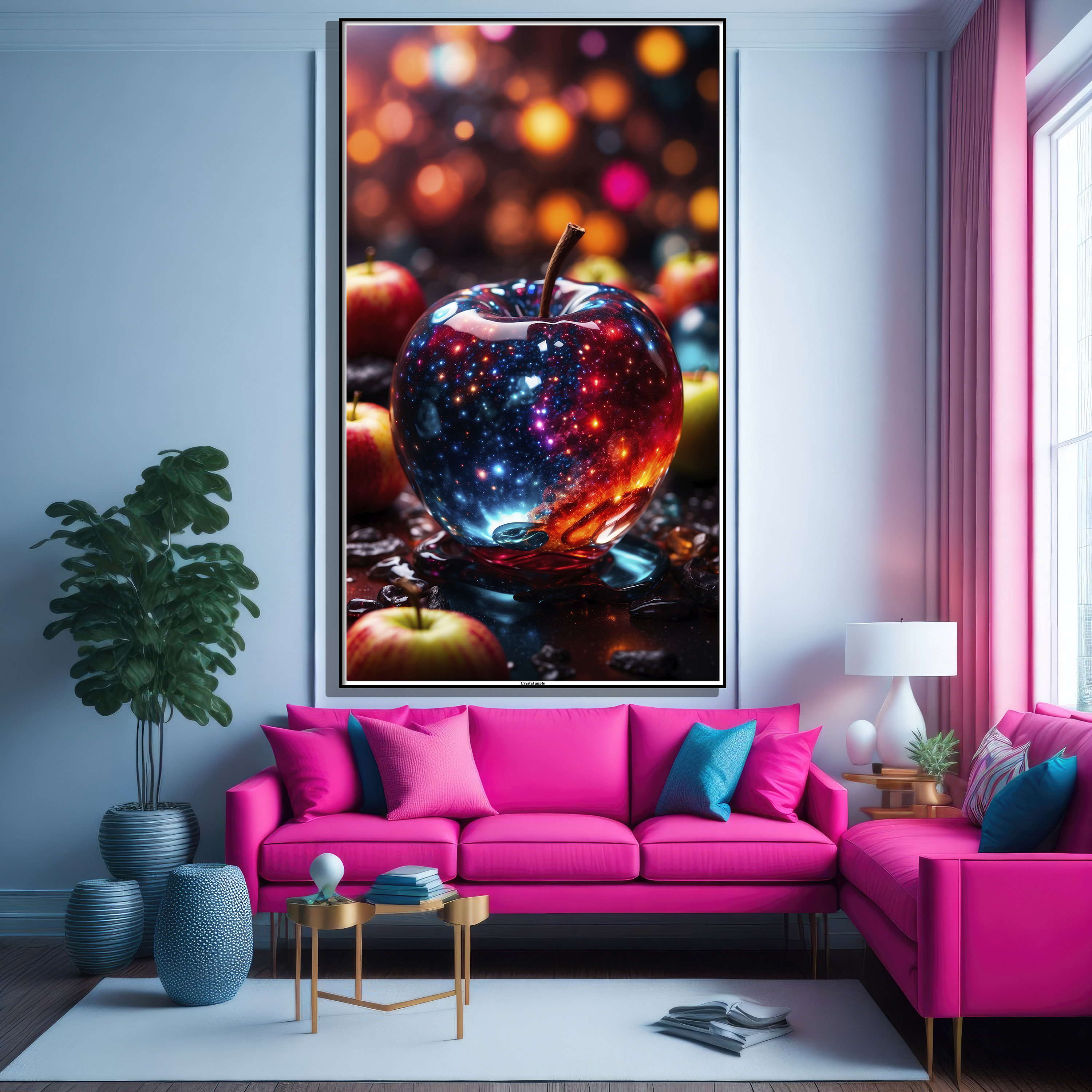 Space Stars and Galaxies Inside a Crystal Apple, Shallow Depth of Field ...