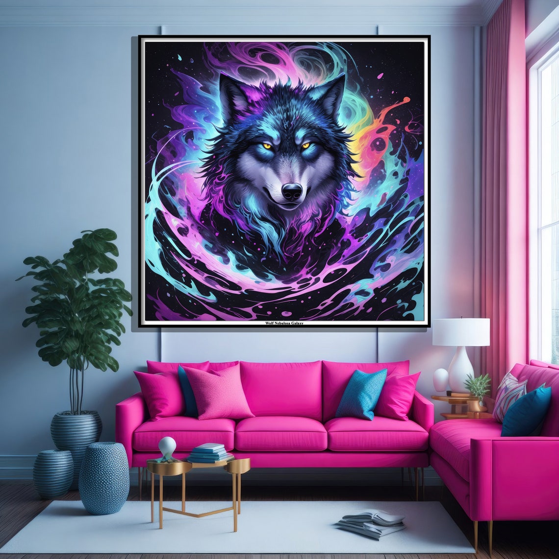 Vibrant Abstract Centered Wolf Art Print With Colorful Gradients ...