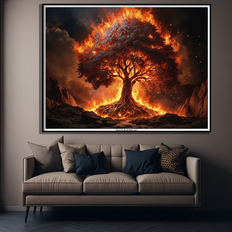 Moses and the Burning Bush Bible Art | Spiritual Illustration | Flaming ...