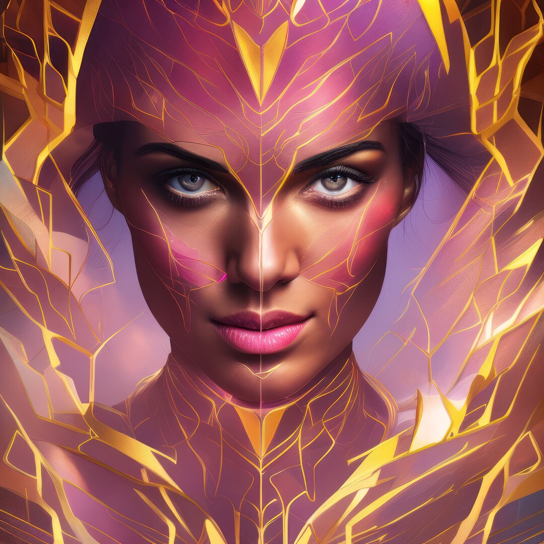 Concept Art of AI Chatgpt Woman, Pink and Gold Color Scheme, Instant ...