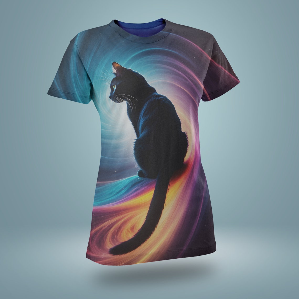 Black Cute Scientist Cat Distorted by Universe, Colorful Rainbows ...