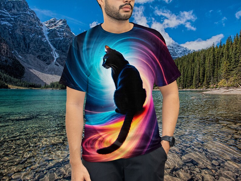 Black Cute Scientist Cat Distorted by Universe, Colorful Rainbows ...