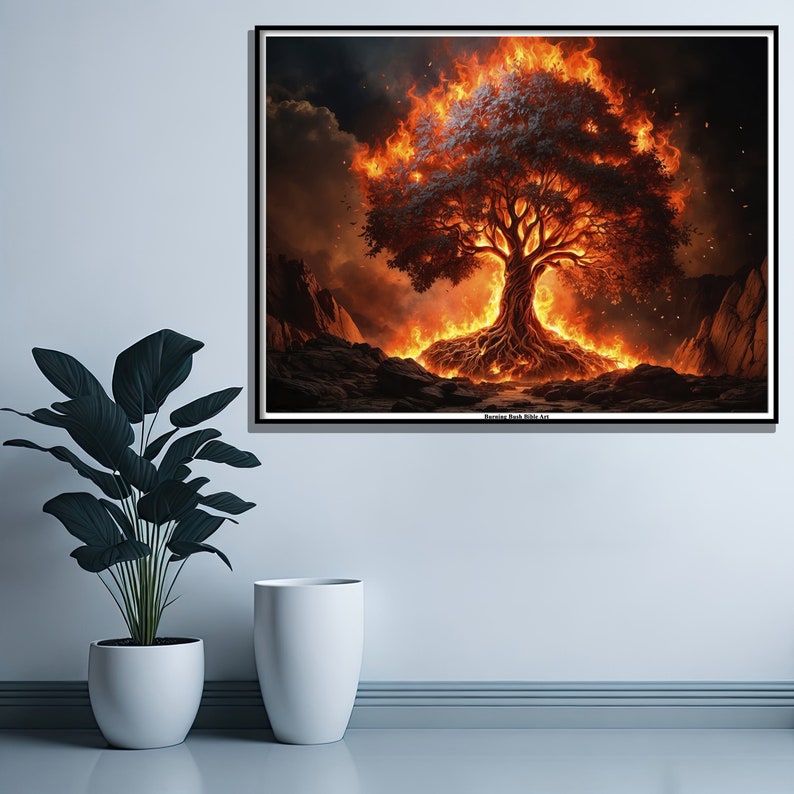 Moses and the Burning Bush Bible Art | Spiritual Illustration | Flaming ...