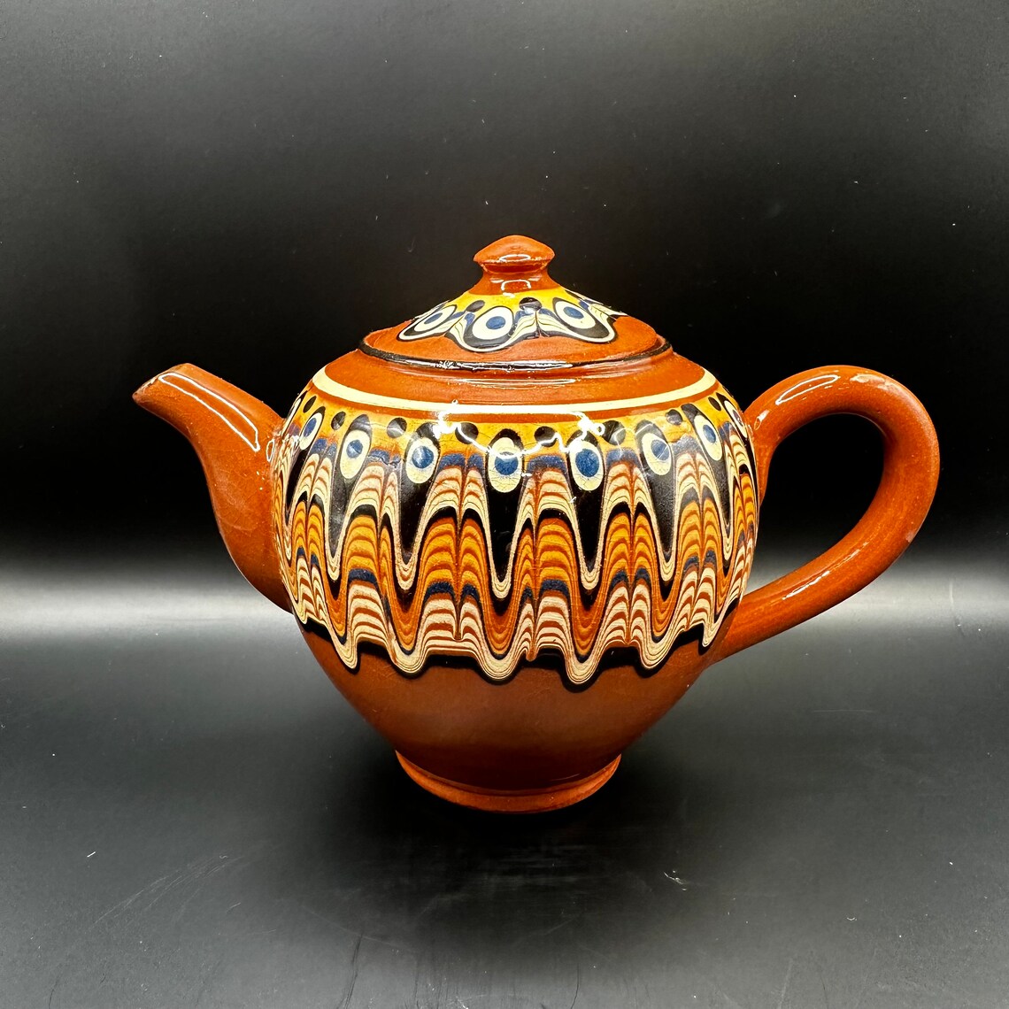 Vintage Bulgarian Troyan Redware Teapot Sugar Creamer - Peacock Pattern ...
