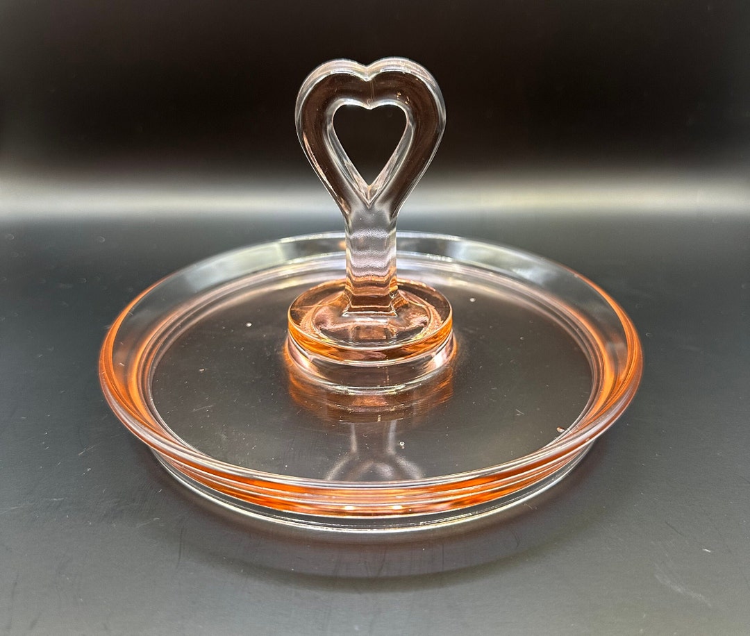 Vintage LE Smith Pink Heart Handle Glass Nut Trinket Tray Dish - Etsy
