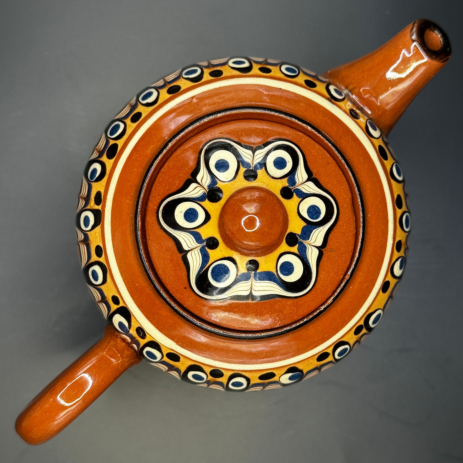 Vintage Bulgarian Troyan Redware Teapot Sugar Creamer - Peacock Pattern ...