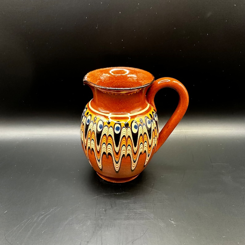 Vintage Bulgarian Troyan Redware Teapot Sugar Creamer - Peacock Pattern ...