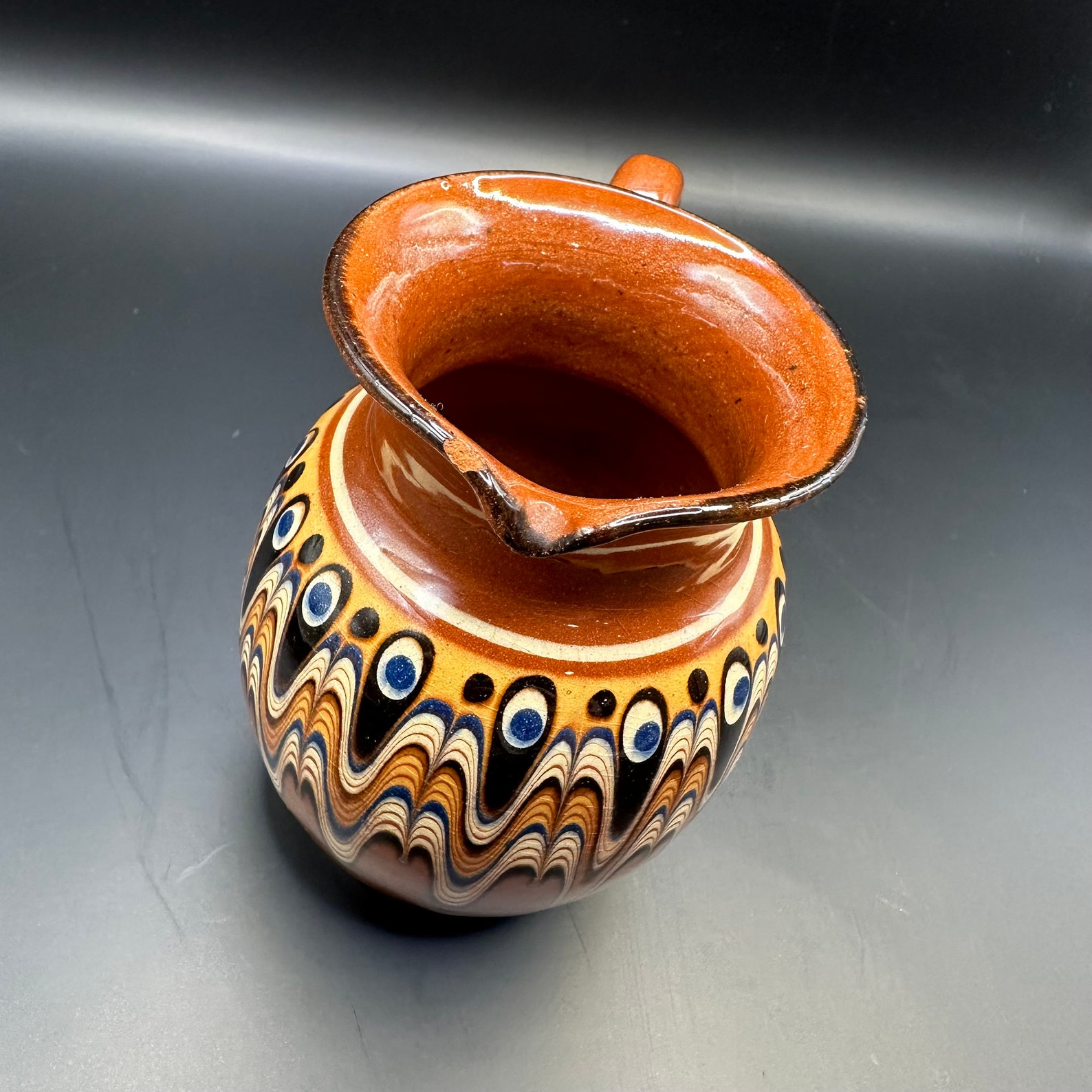 Vintage Bulgarian Troyan Redware Teapot Sugar Creamer - Peacock Pattern ...