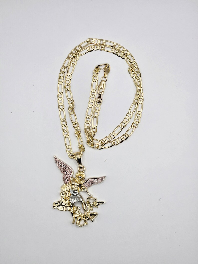 Saint Michael Archangel Pendant W/ Figaro Chain Pendiente Dije - Etsy