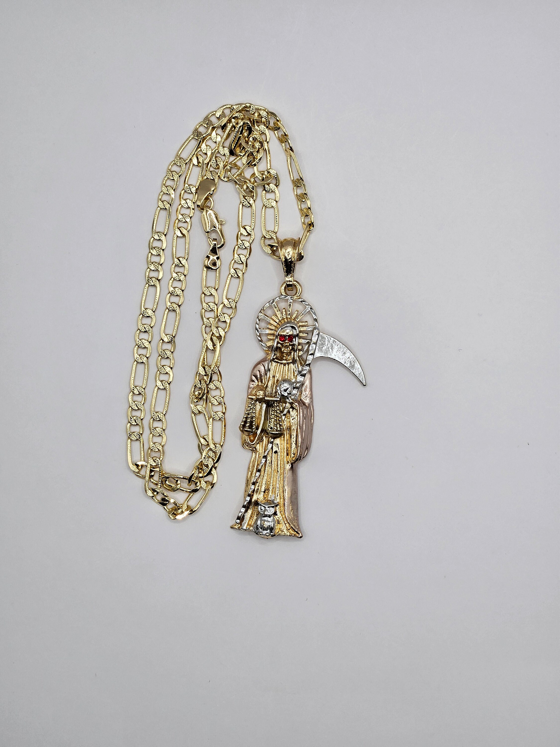 Santa Muerte Pendant W/ Figaro Chain Pendiente Dije De Santa - Etsy