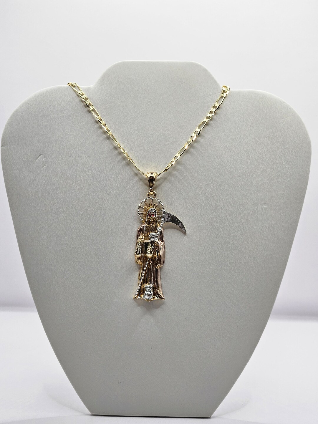 Santa Muerte Pendant W/ Figaro Chain Pendiente Dije De Santa - Etsy