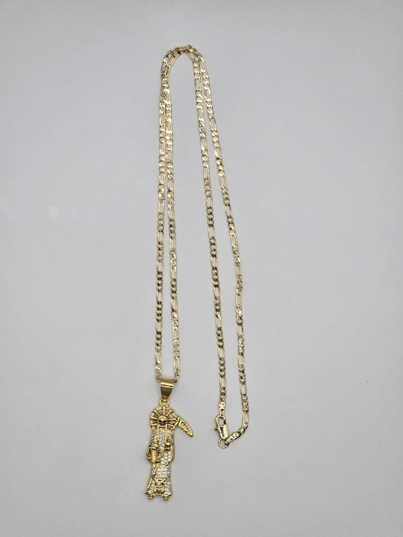Santa Muerte Pendant W/ Figaro Chain Pendiente Dije De Santa Muerte Con ...