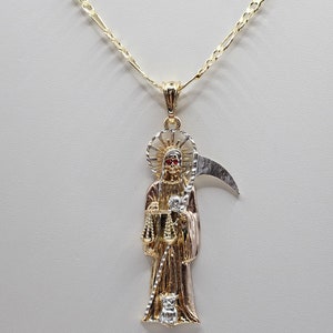 Santa Muerte Pendant W/ Figaro Chain Pendiente Dije De Santa - Etsy