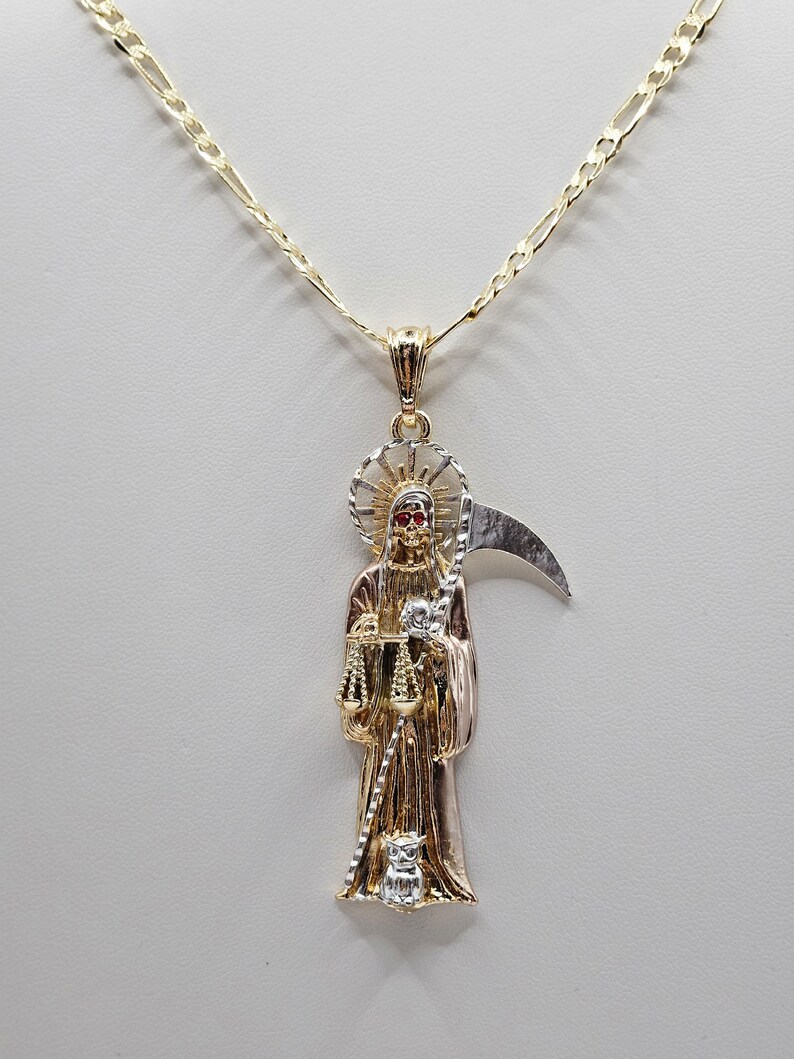 Santa Muerte Pendant W/ Figaro Chain Pendiente Dije De Santa - Etsy