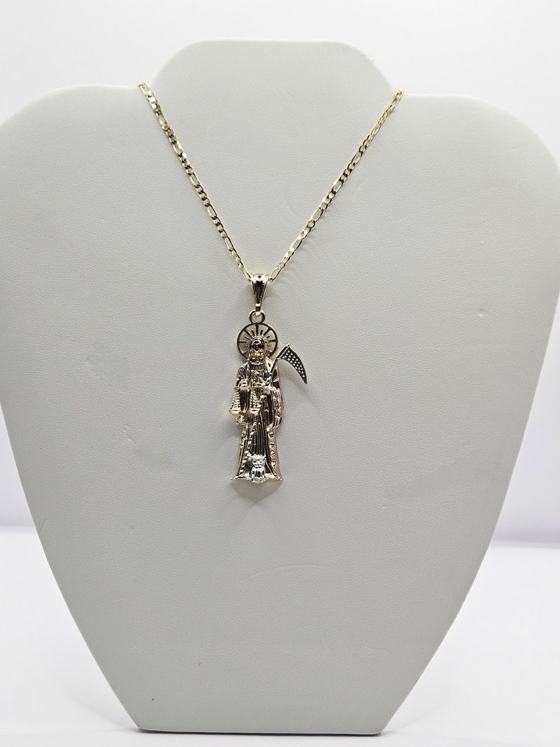 Santa Muerte Pendant W/ Figaro Chain Pendiente Dije De Santa Muerte Con ...