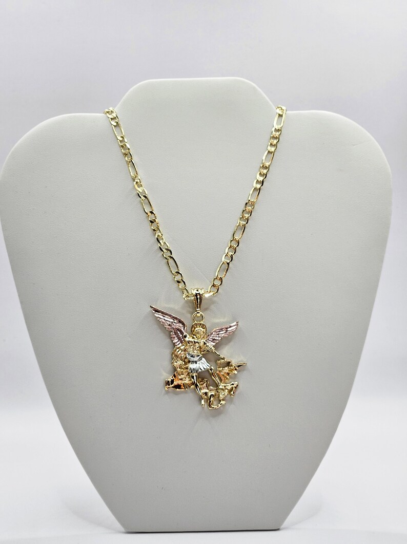 Saint Michael Archangel Pendant W/ Figaro Chain Pendiente Dije De San ...