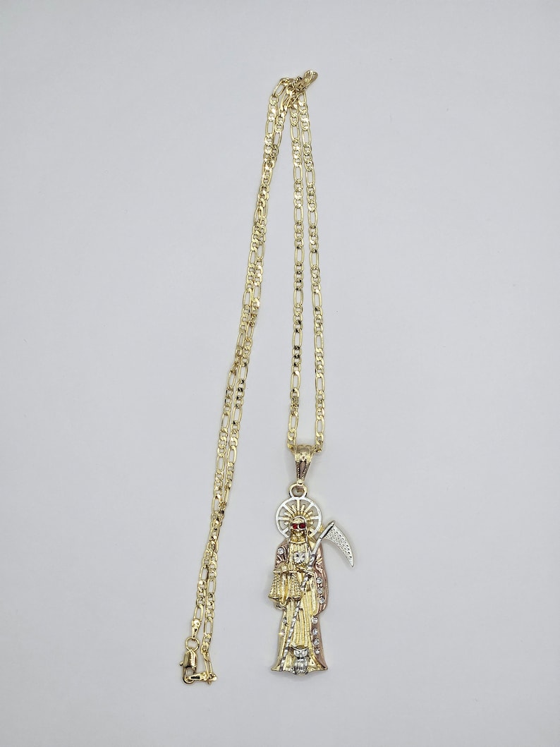Santa Muerte Pendant W/ Figaro Chain Pendiente Dije De Santa Muerte Con ...