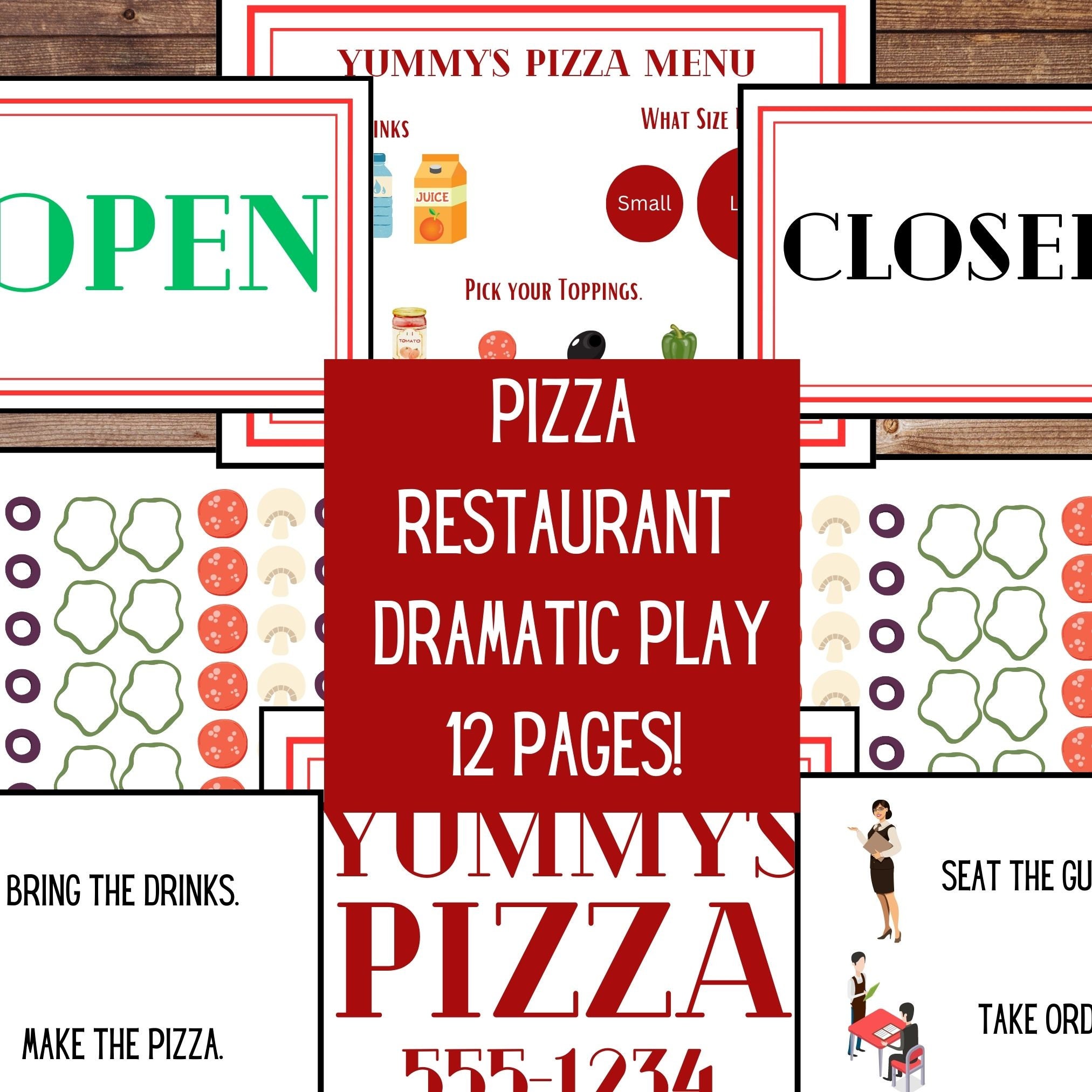 Pizza Restaurant Dramatic Play Digital Download, Preschool Pretend Play ...