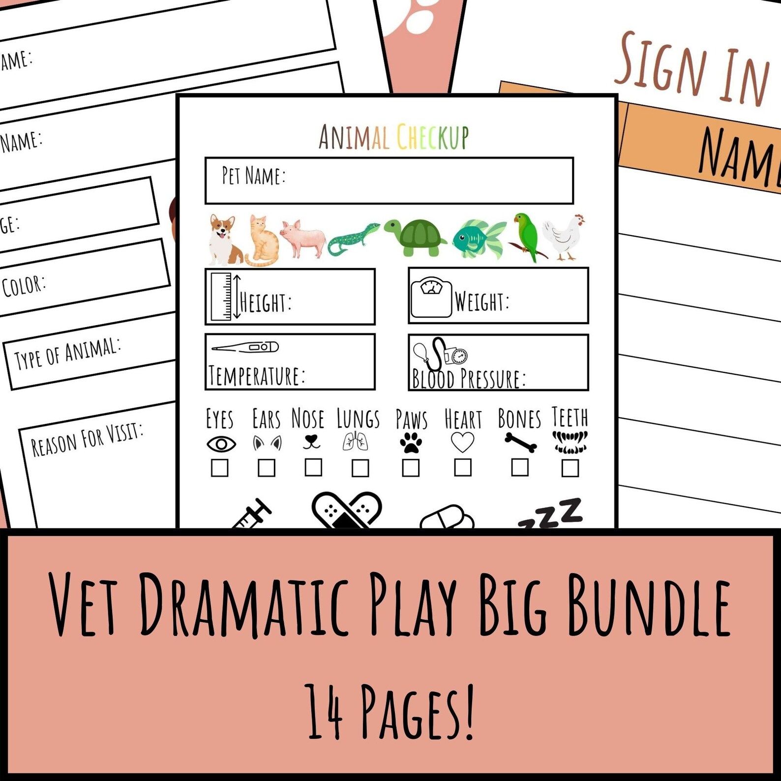Vet Dramatic Play Bundle 14 Pages Digital Download, Vet Pretend Play ...