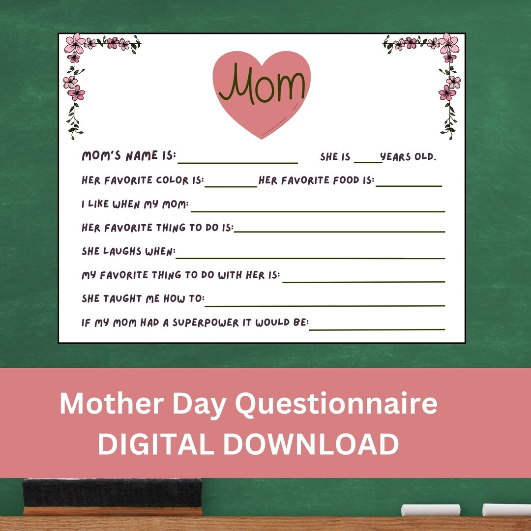 Mother's Day Questionnaire Gift, Preschool Kindergarten Elementary ...