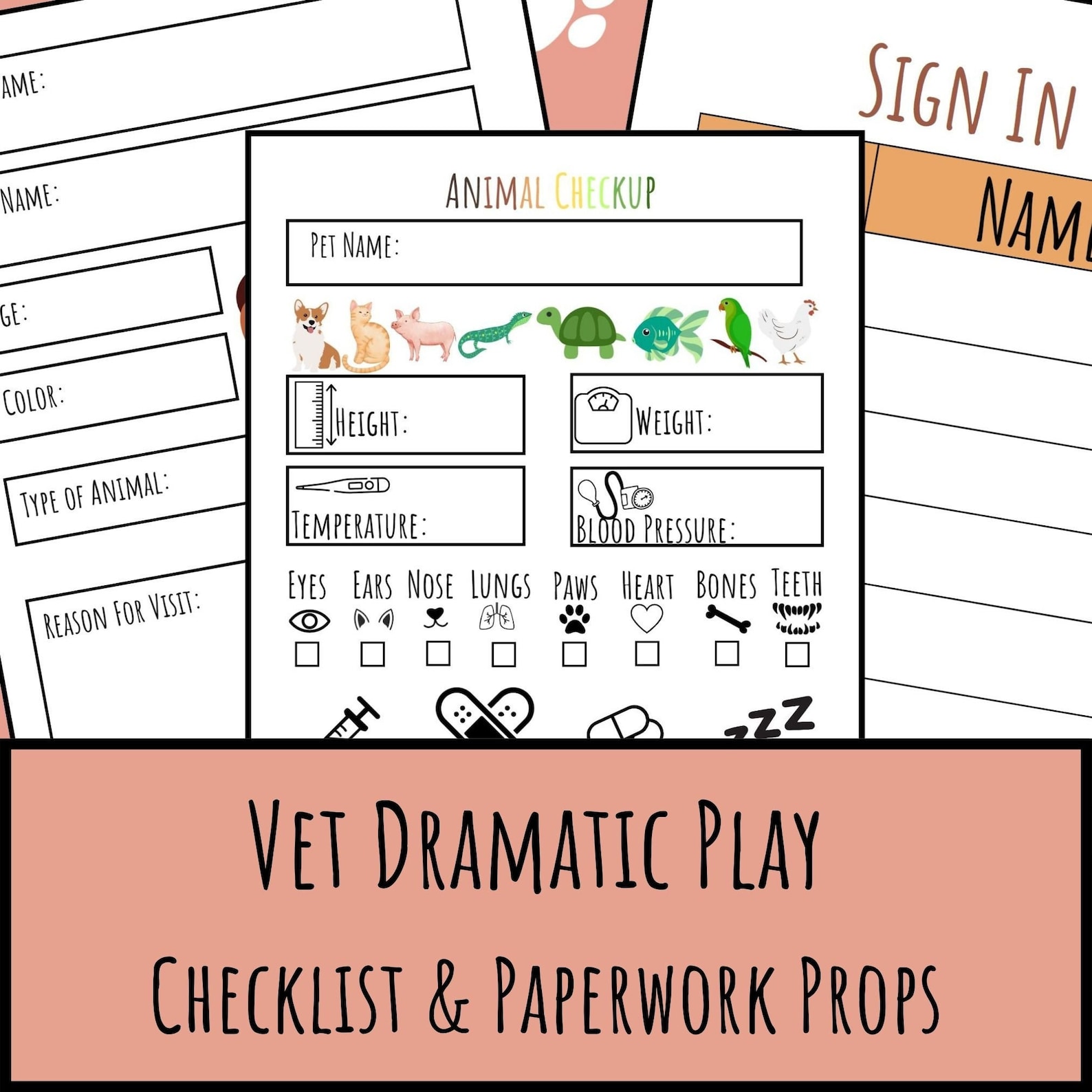Vet Dramatic Play Checklist, Vet Pretend Preschool Paperwork ...