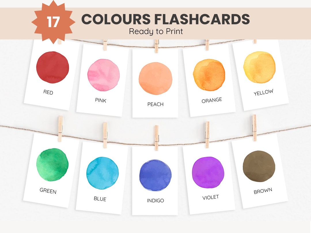 Montessori Colours, 17 Colours Printable Flashcards, Preschool Colours ...