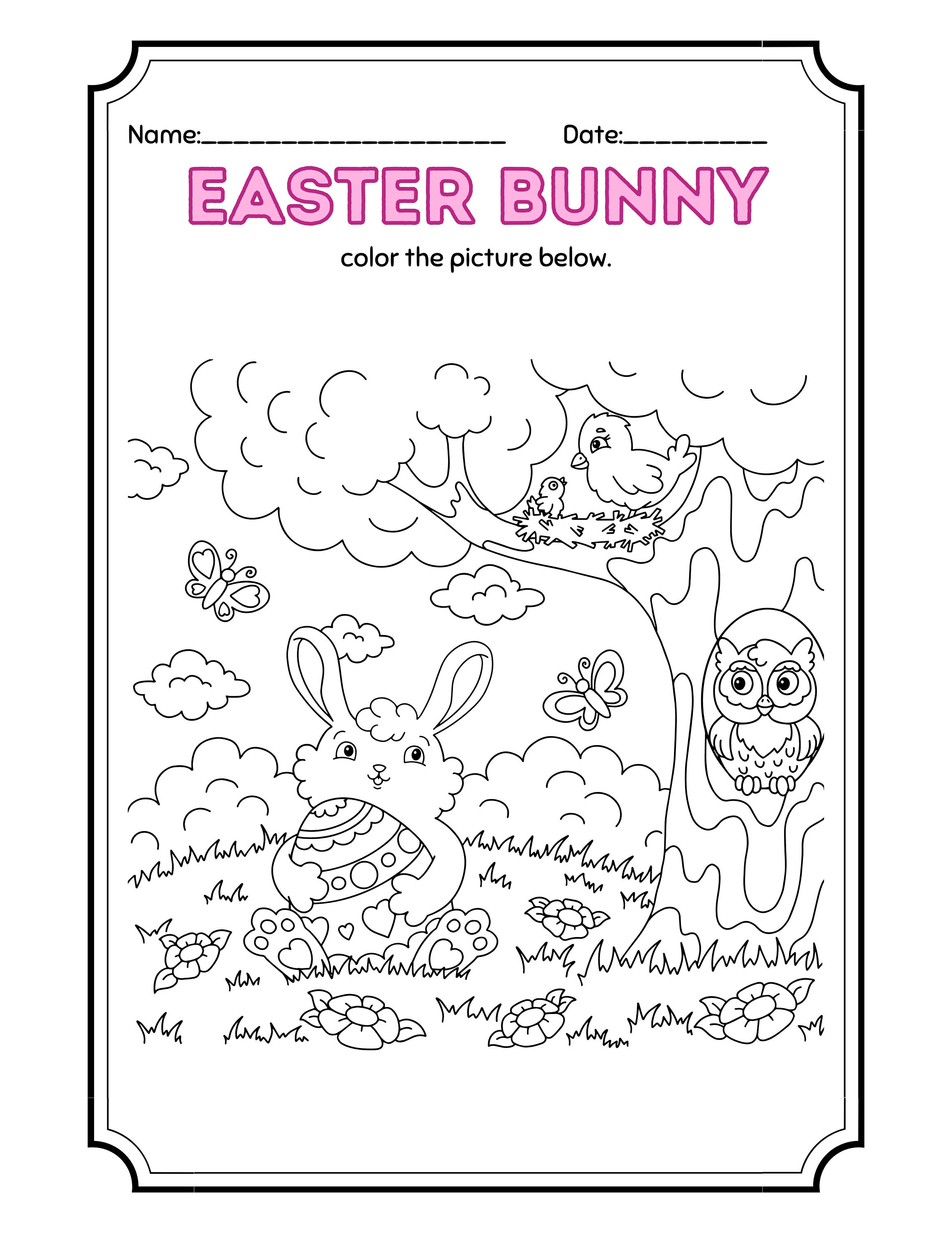 Printable Easter Bunny Coloring Pages for Kids, Easter Activity for ...