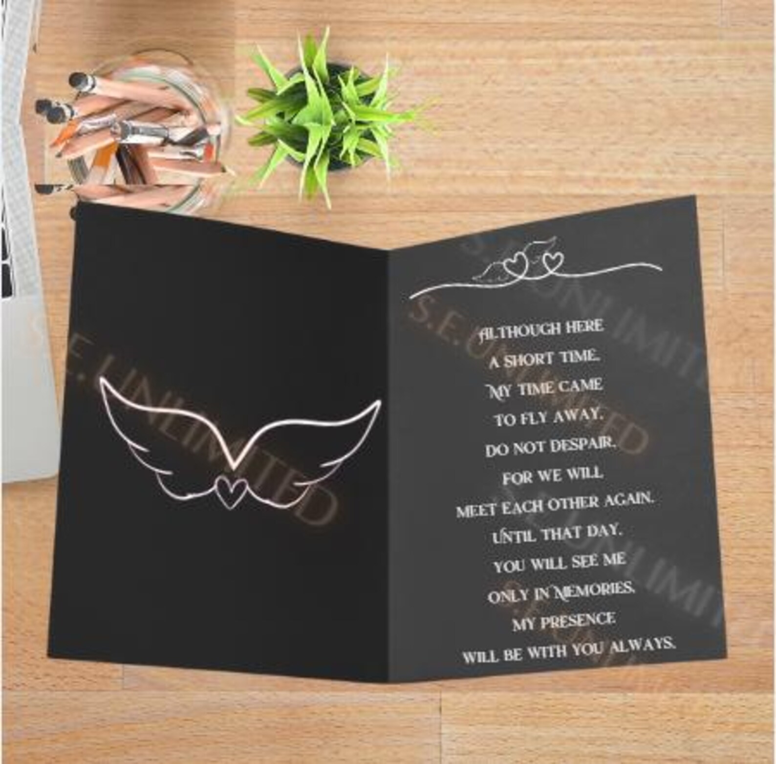 2 Minimalist Line Drawings of Hearts With Wings and Farewell Text ...