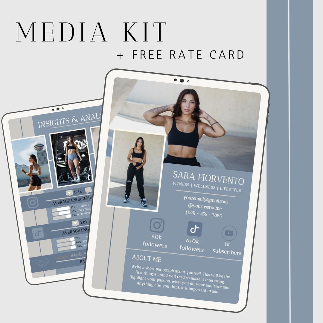 Media Kit + FREE Rate Card Template | 2 Page Media Kit Template for ...