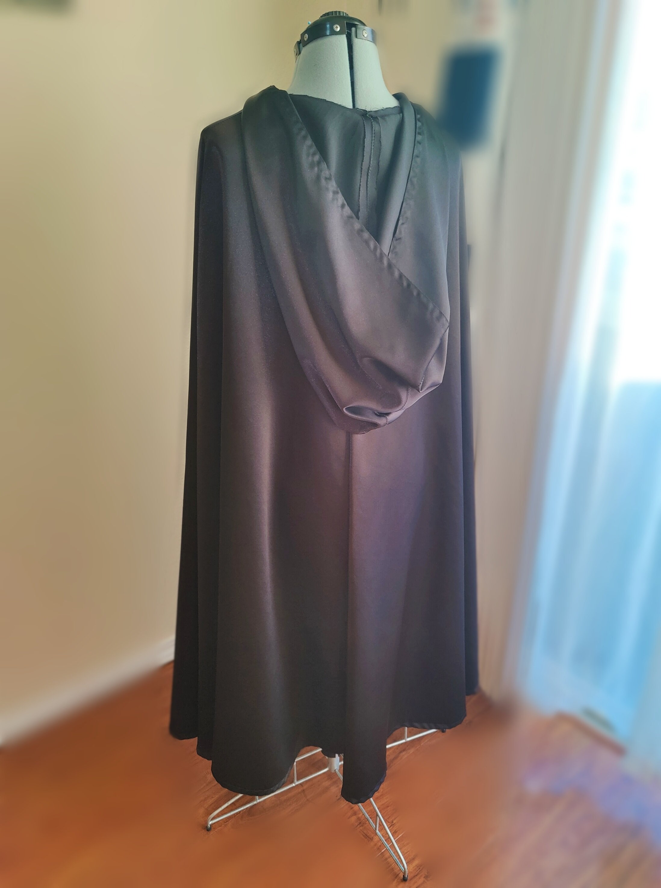 Black Unlined Long Hooded Satin Cape With Oversized Hood - Etsy