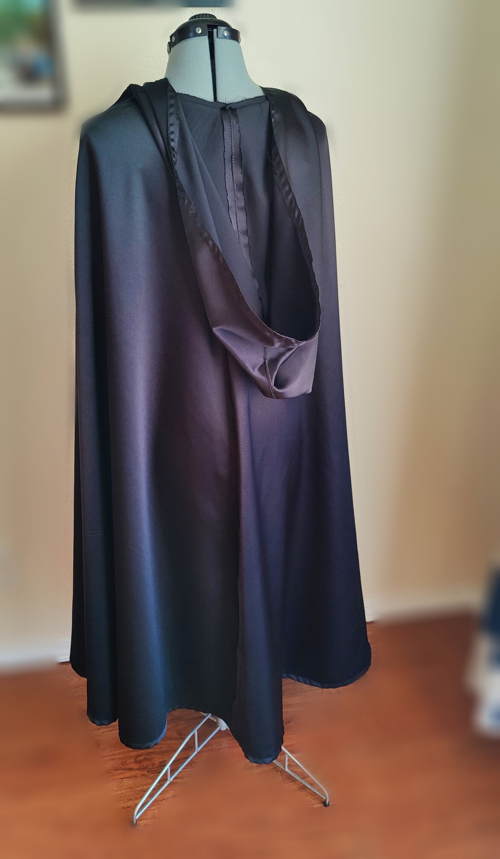 Black Unlined Long Hooded Satin Cape With Oversized Hood - Etsy