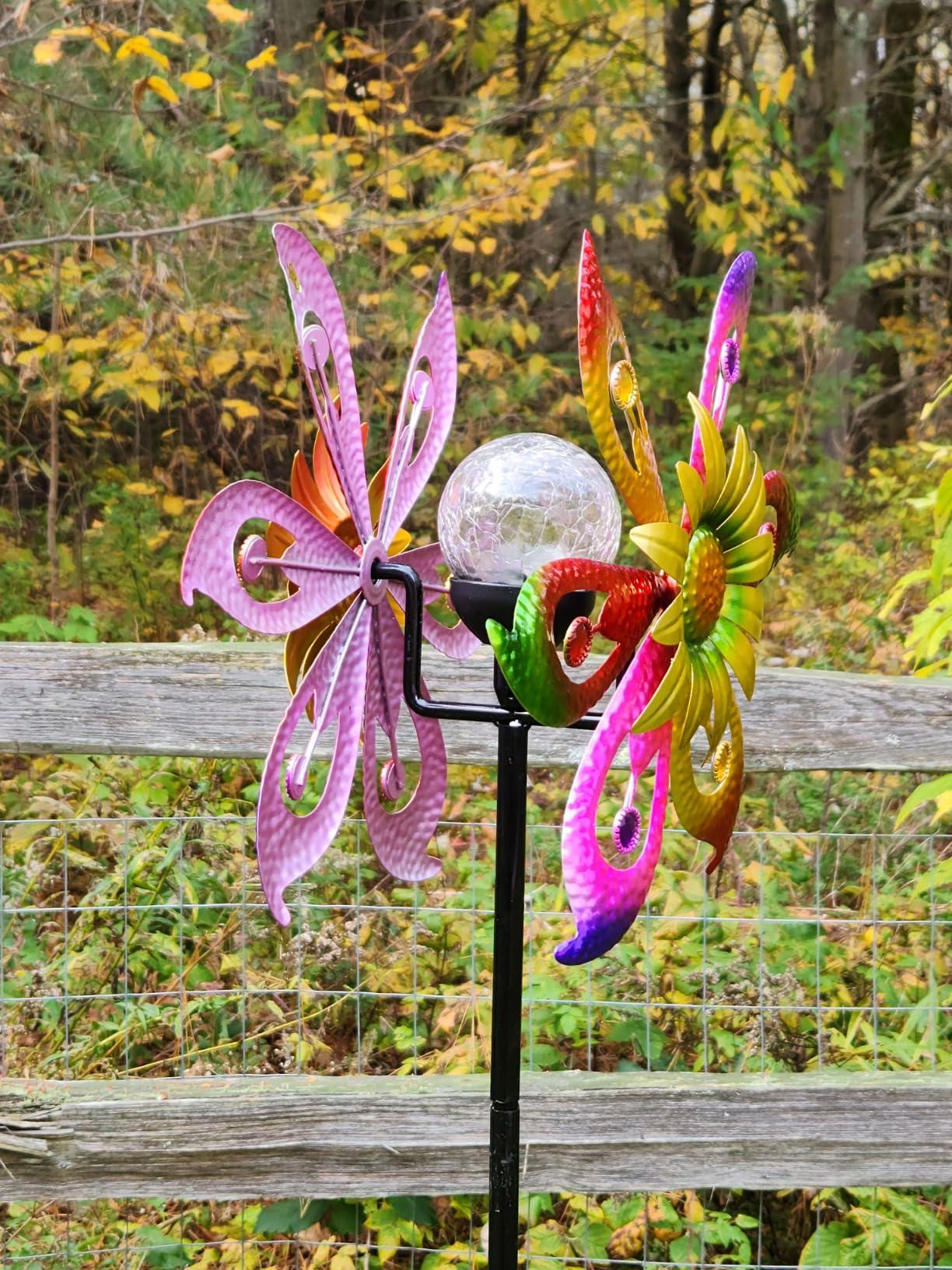 Solar Sunflower Wind Spinner With Lights – 60'' - Etsy