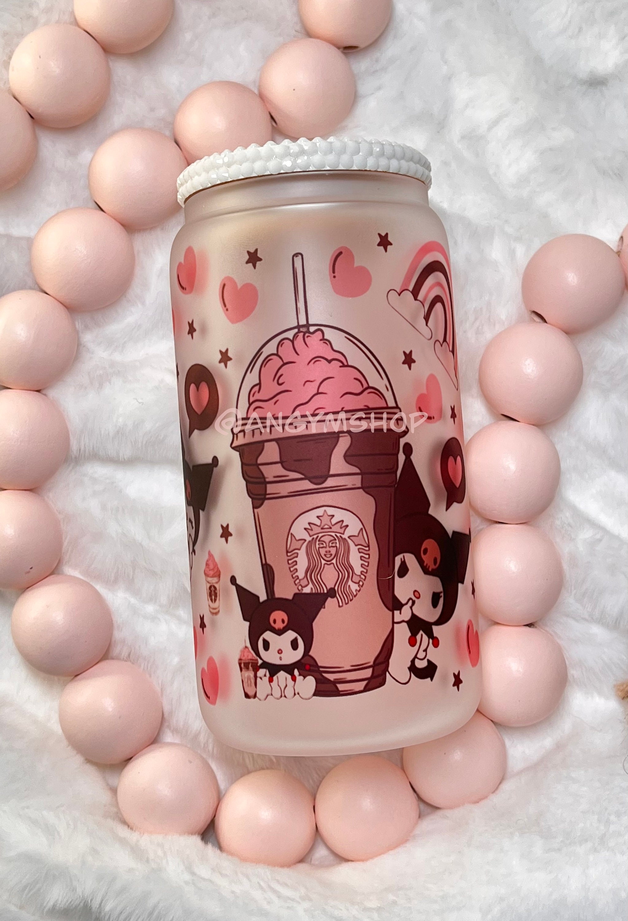 Kuromi Glass Can 16oz, Kuromi Cups, Sanrio Glass Cups, Black Cat, Ice ...