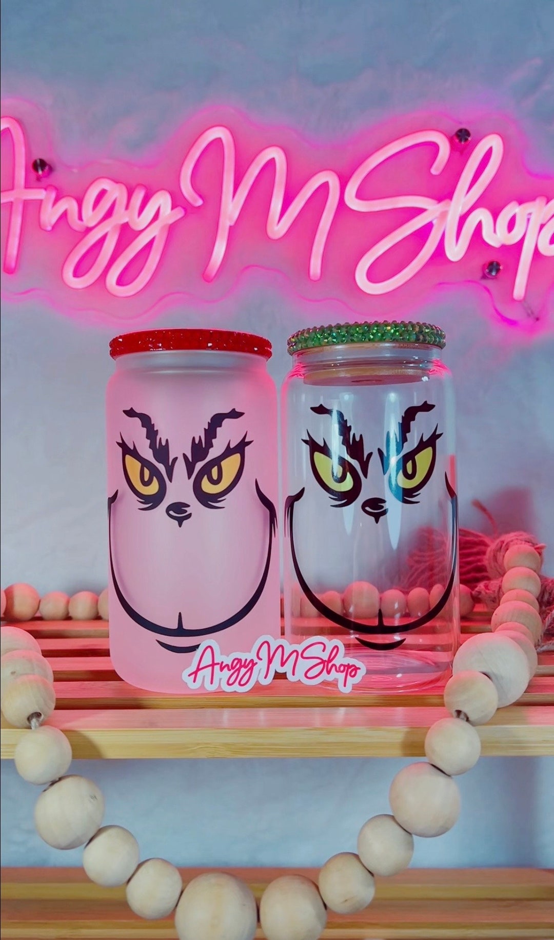 The Grinch Glass Cup With Bamboo Lid and Straw Christmas - Etsy