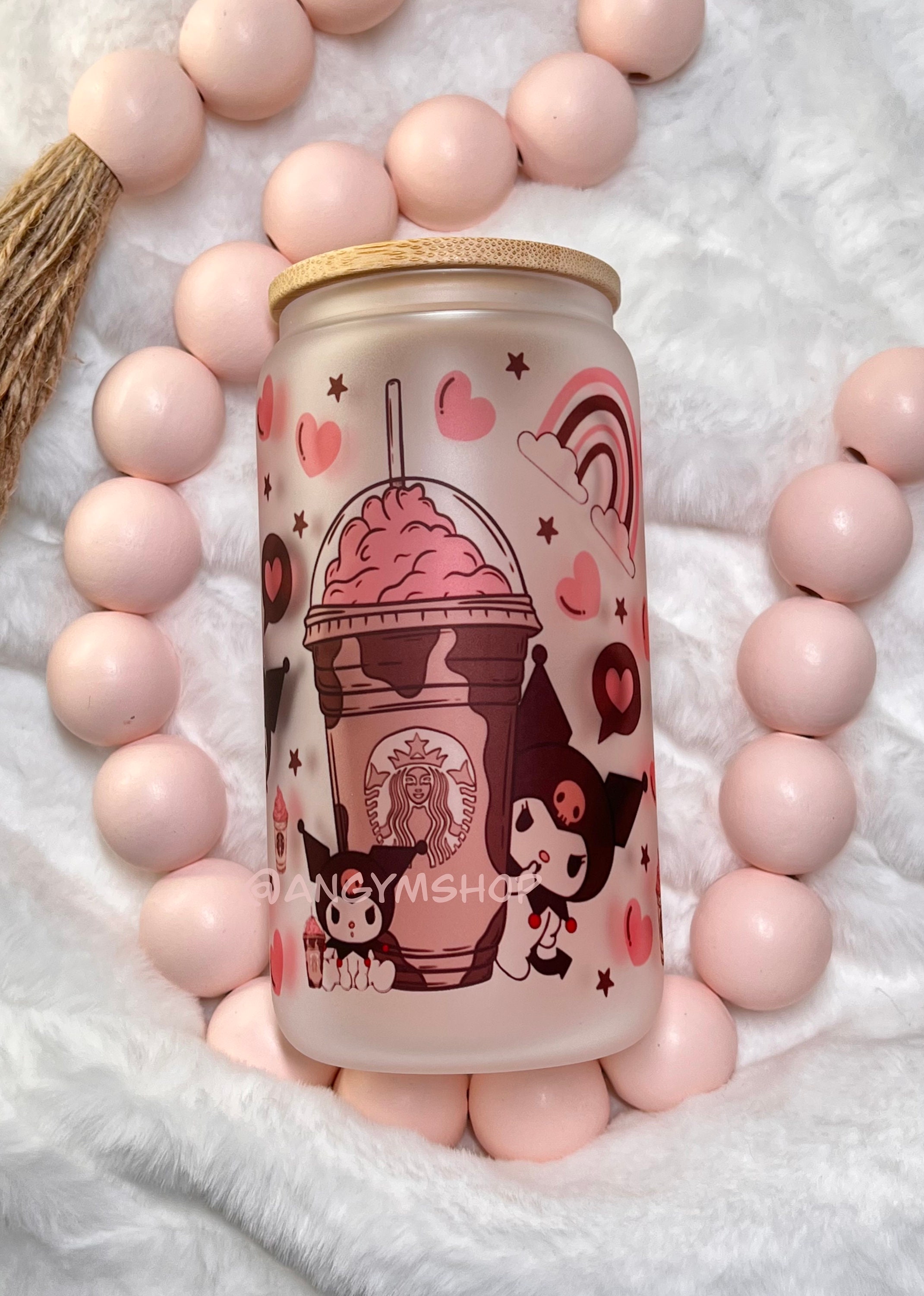 Kuromi Glass Can 16oz, Kuromi Cups, Sanrio Glass Cups, Black Cat, Ice ...