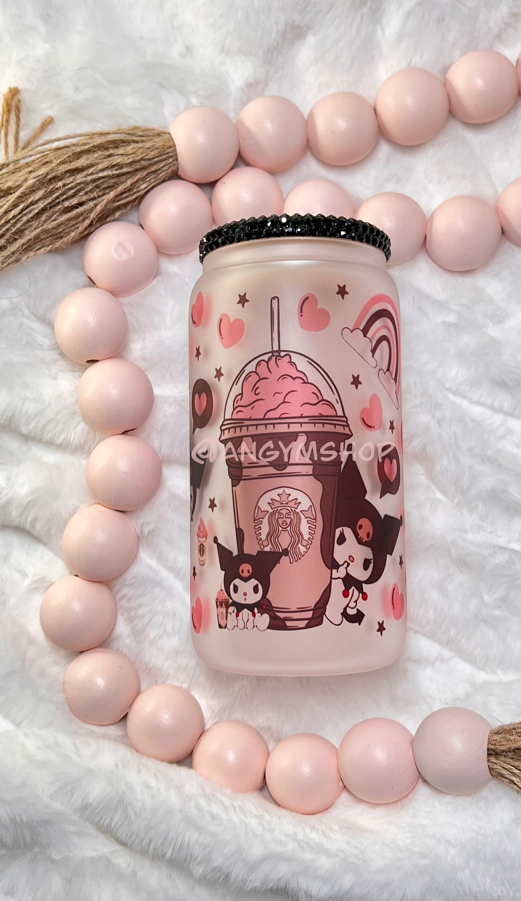 Kuromi Glass Can 16oz, Kuromi Cups, Sanrio Glass Cups, Black Cat, Ice ...