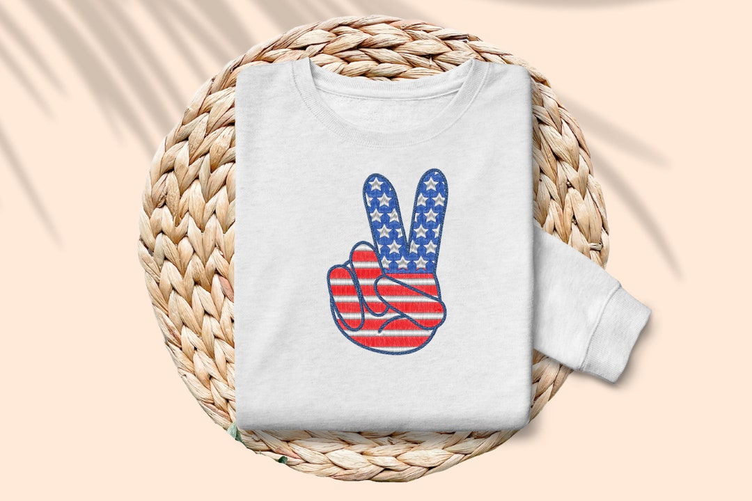 American USA America Peace Sign Red White and Blue Embroidery - Etsy
