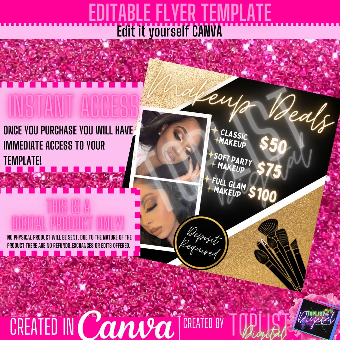 Editable Glam Go Makeup Special Deals Template, Custom Makeup Pricing ...
