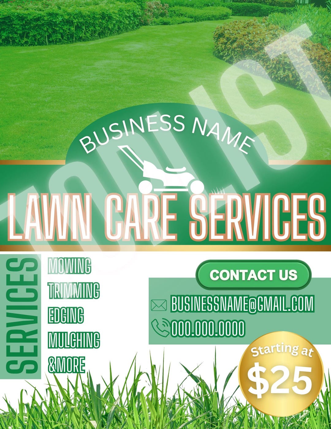 Lawn Care Service Flyer: Mowing & Mulch Canva Template (DIY Edit ...