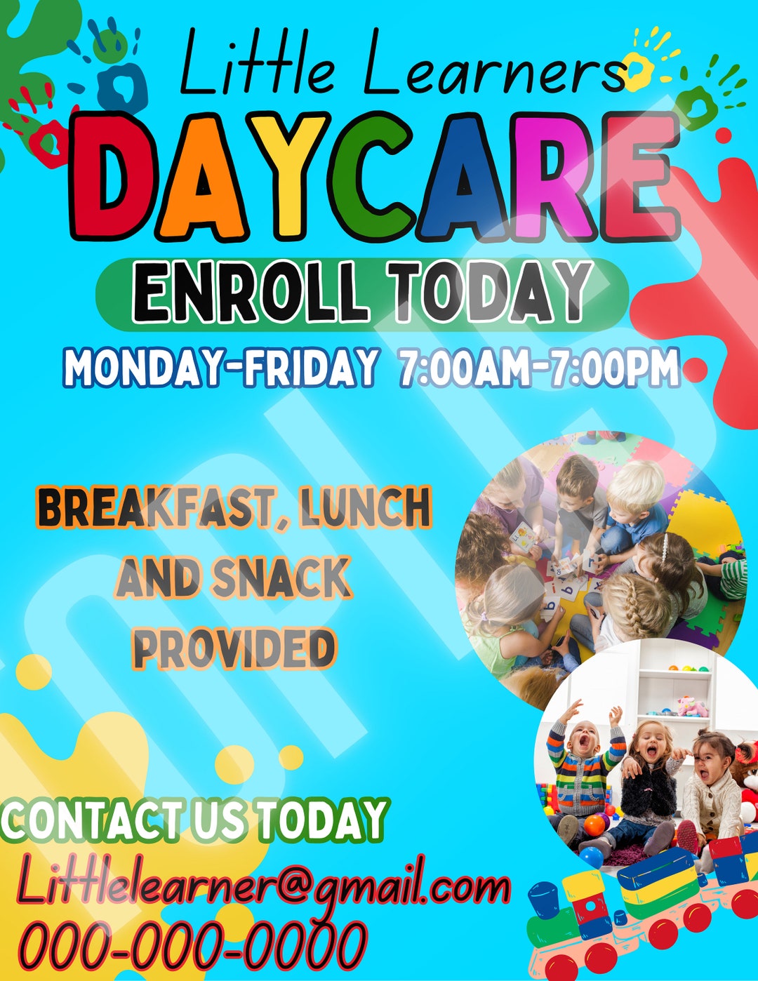 Child Care Flyer Template, Daycare Poster, Baby Sitting, Play Center ...