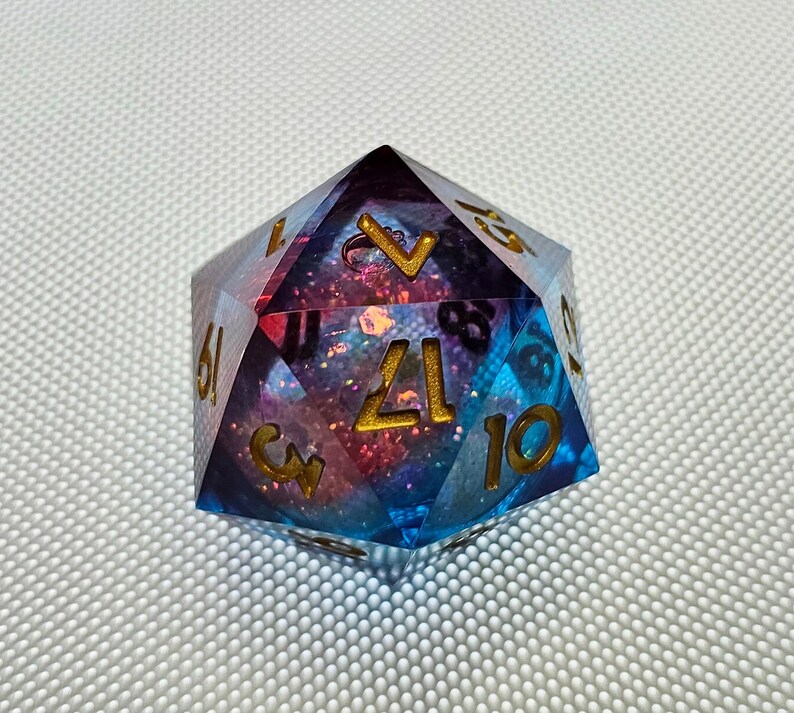 Resin Dice, D20 Dice, Blue & Red Shiny Base W/ Gold Writing, Large ...